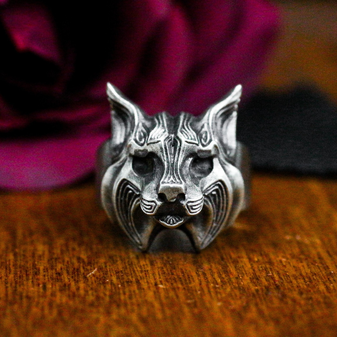 Bobcat Totem 925 Silver Ring - Simple Lynx Faceted Animal Gothic Silver ...