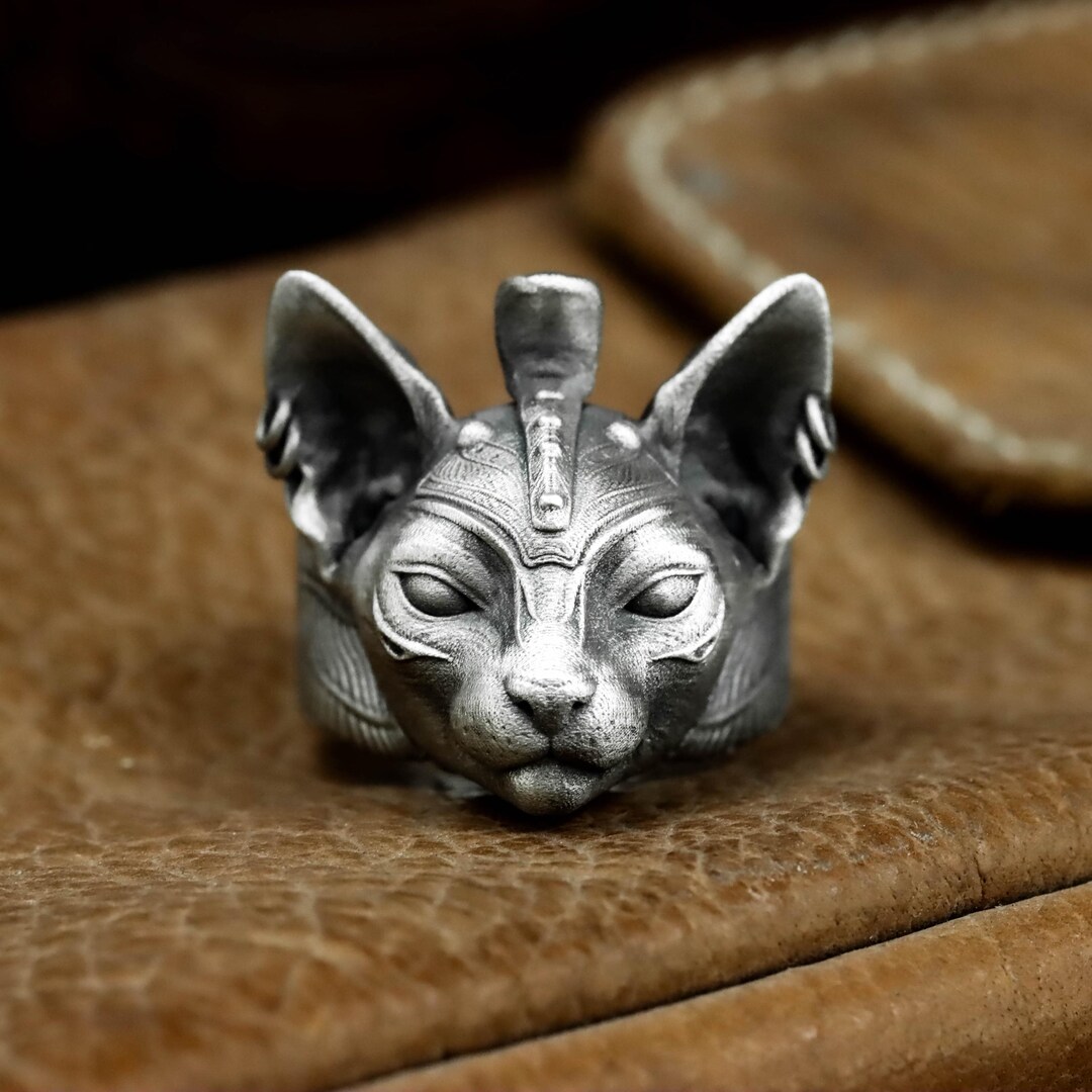 Ancient Egyptian Bastet 925 Silver Ring - Pharaoh Sacred Cat Goddess ...