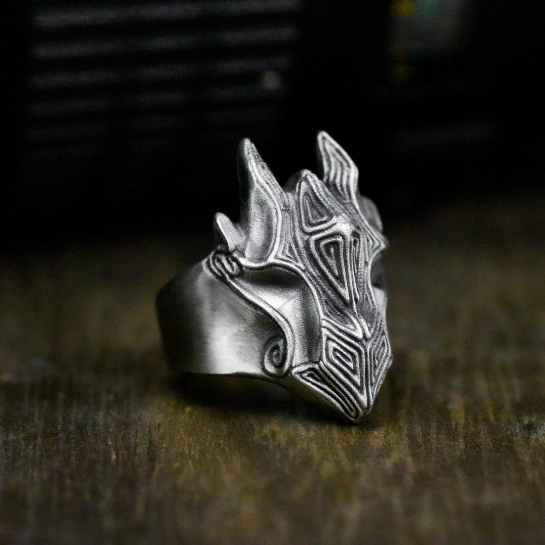 Dragon Totem 925 Silver Ring - Simple Dragon Head Faceted Animal Gothic ...