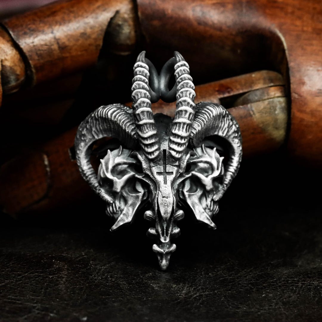 Double Skull Ram Head 925 Silver Pendant - Dark Ritual Animal Skull ...