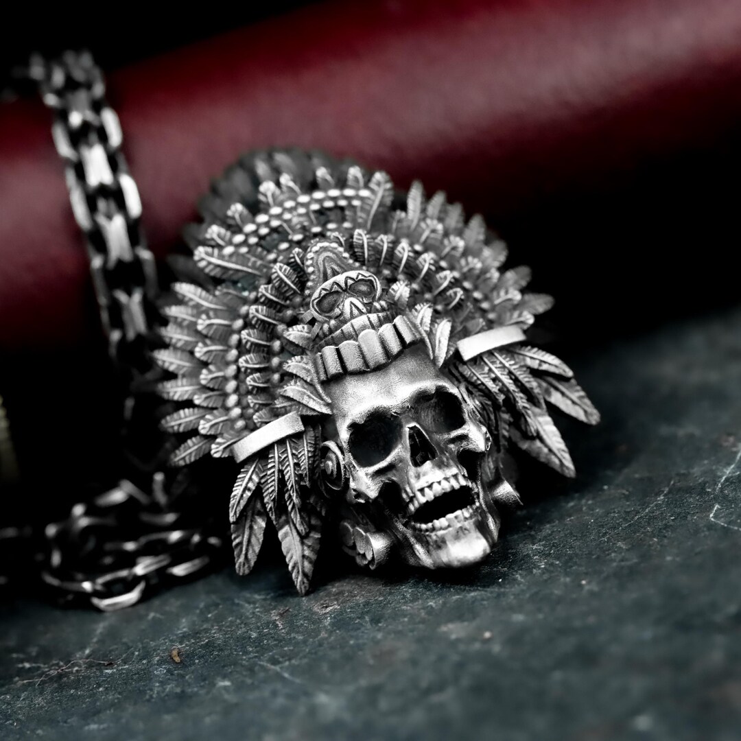 Indian Chief High Priest 925 Silver Pendant - Native American Tribal ...