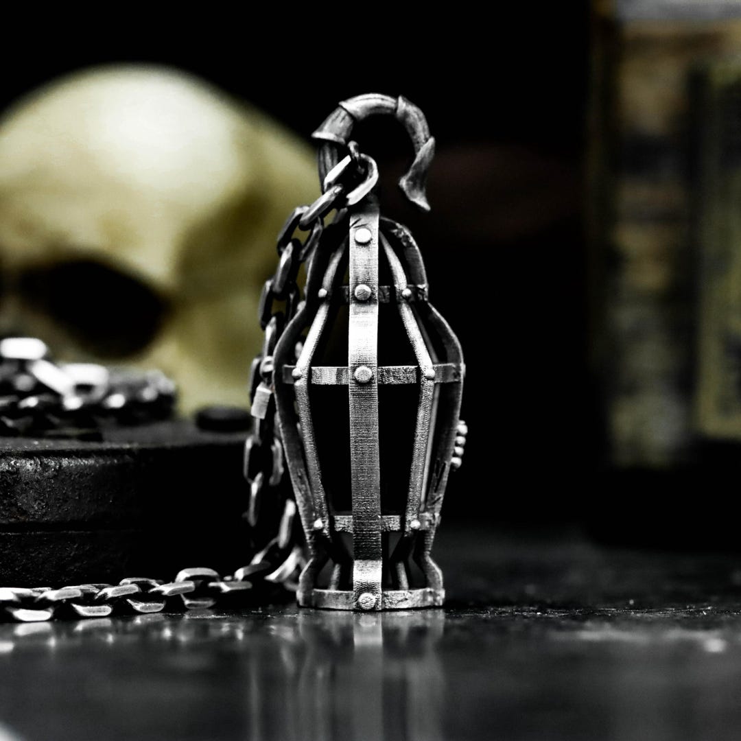 Cage Prison Gothic 925 Silver Pendant - European Dark Torture Device ...
