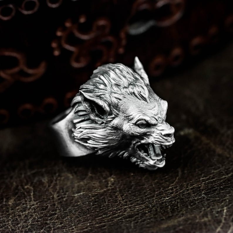 Handmade Roaring Werewolf Ring: 925 Sterling Silver Monster Wolf Head ...