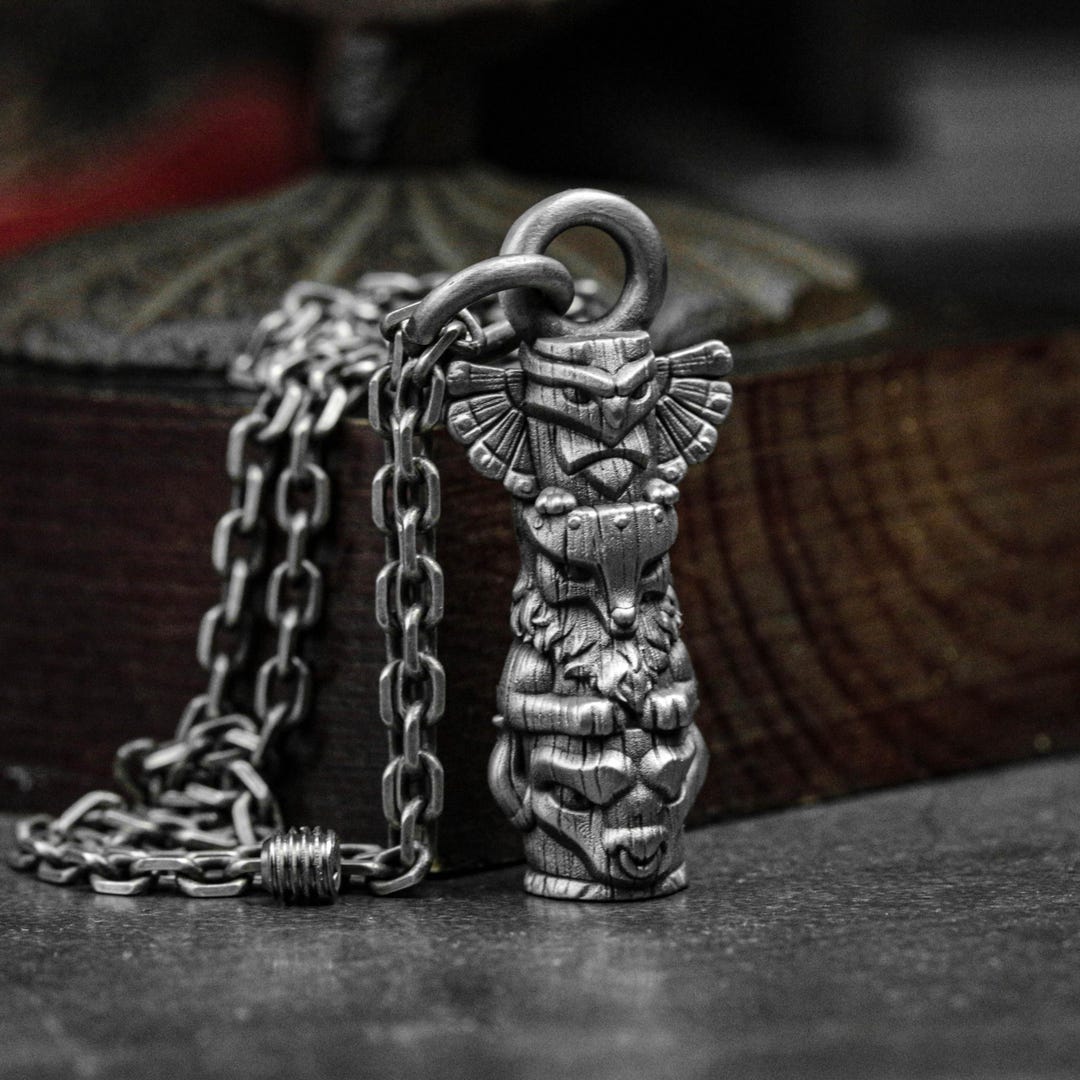 Native American Totem Urn 925 Silver Pendant - Eagle Wolf Buffalo ...