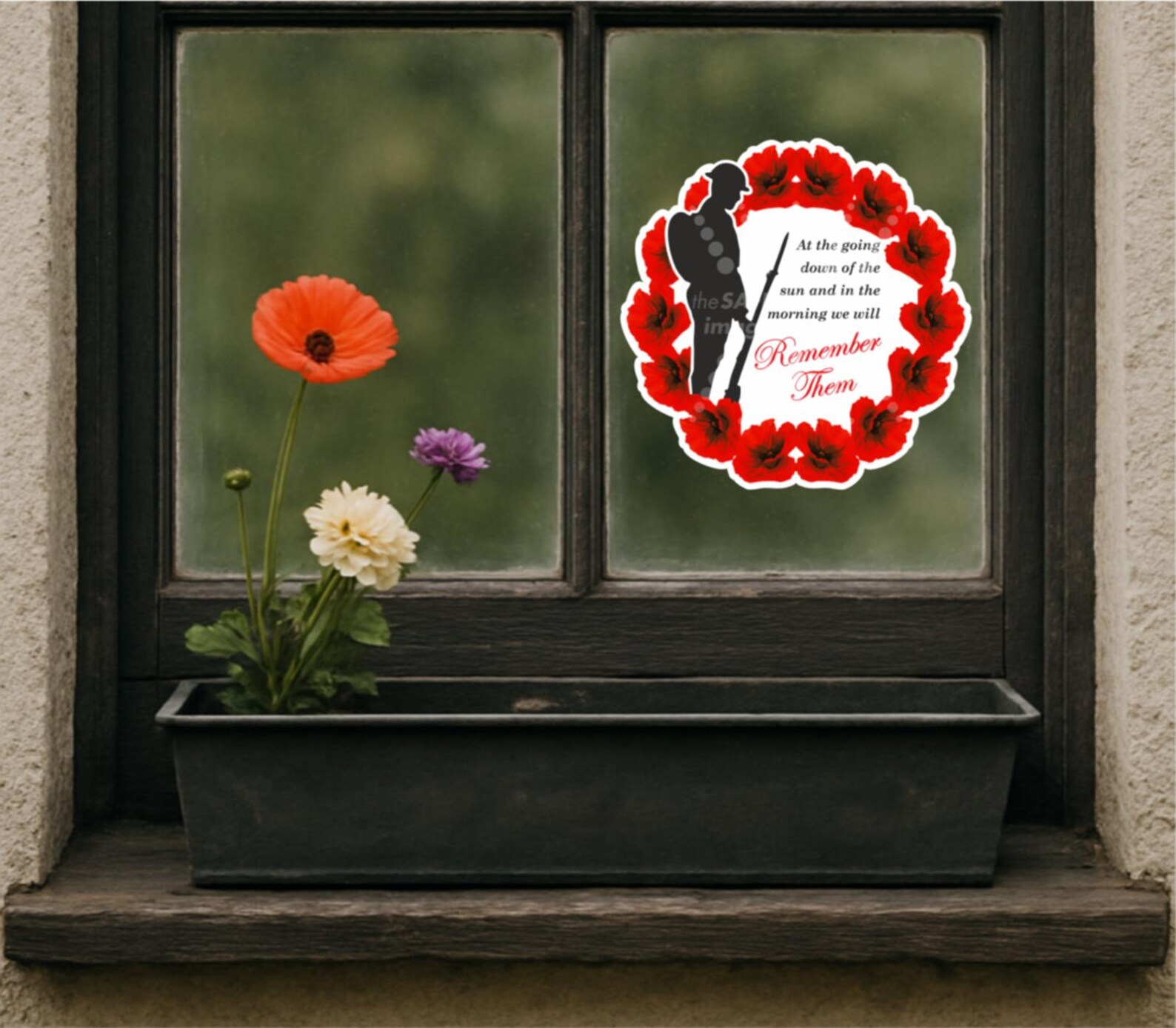 Lest We Forget Window Sticker Decal Poppy Remembrance Day Remember Them ...