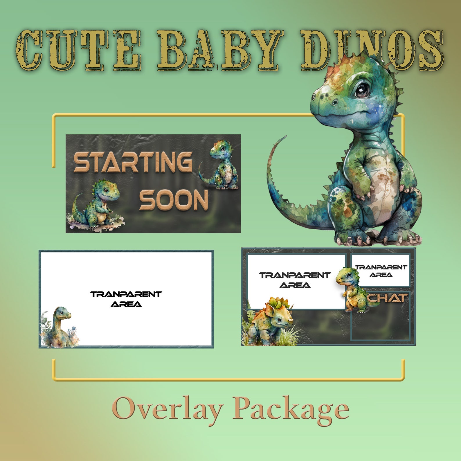 Cute Baby Dinosaurs Ark Inspired Overlay Package for Twitch Streaming ...