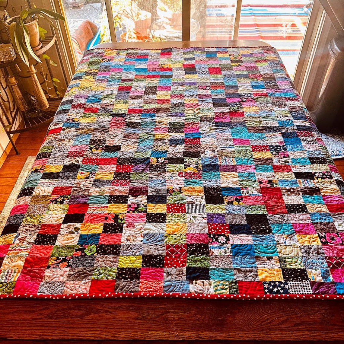 NEW!! Handmade Scrap Quilt Large Couch Throw - Multi Color Pattern With ...