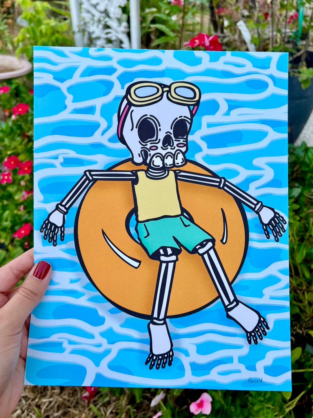 Skeleton Floating on Pool Floaty Print 8 X 10.5 Wall Art Decor - Etsy