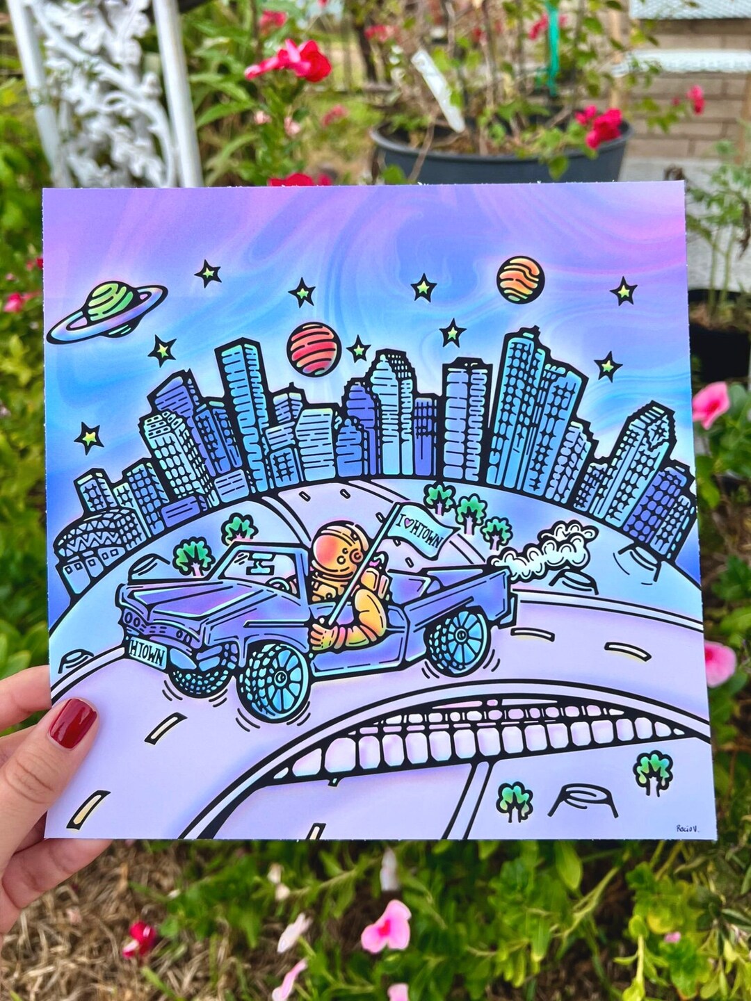 Houston Skyline and Astronaut Lowrider Print 8 X 8 Vibrant Wall Art - Etsy