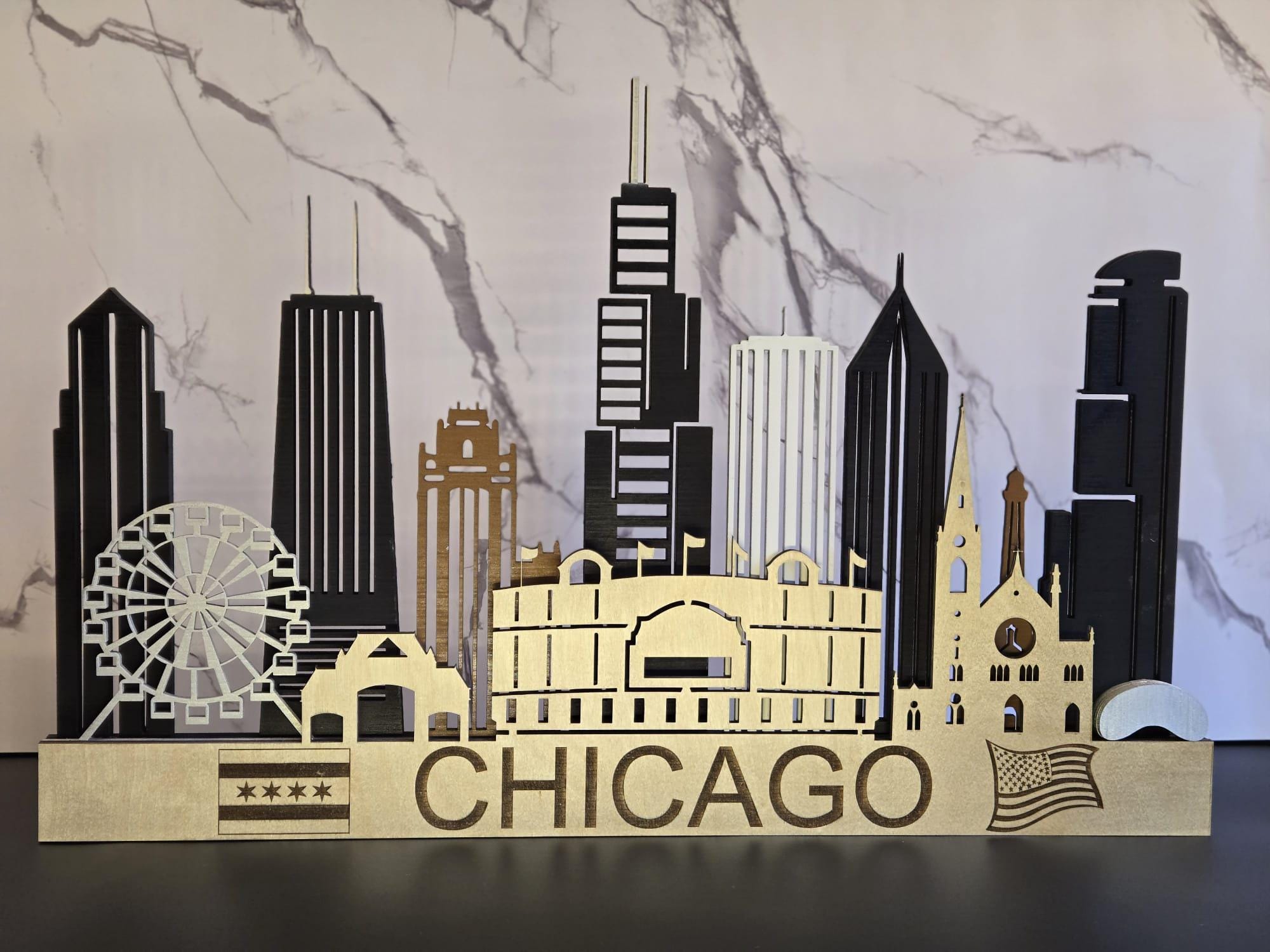 New Chicago City Skyline 3D Layered Laser Cut Wooden Cityscape Wall Art ...