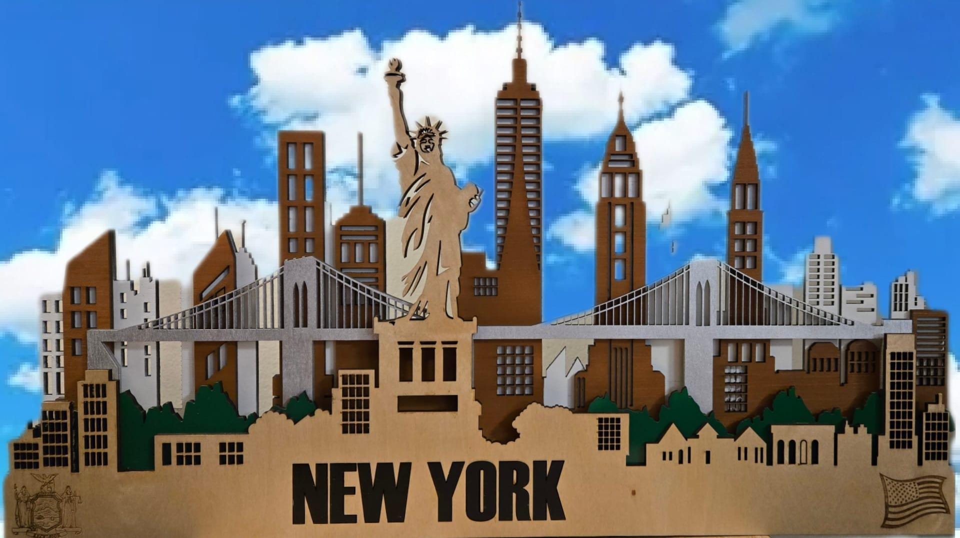 3D Wooden New York City Skyline Wall Art: Sculptures LED Backlight ...