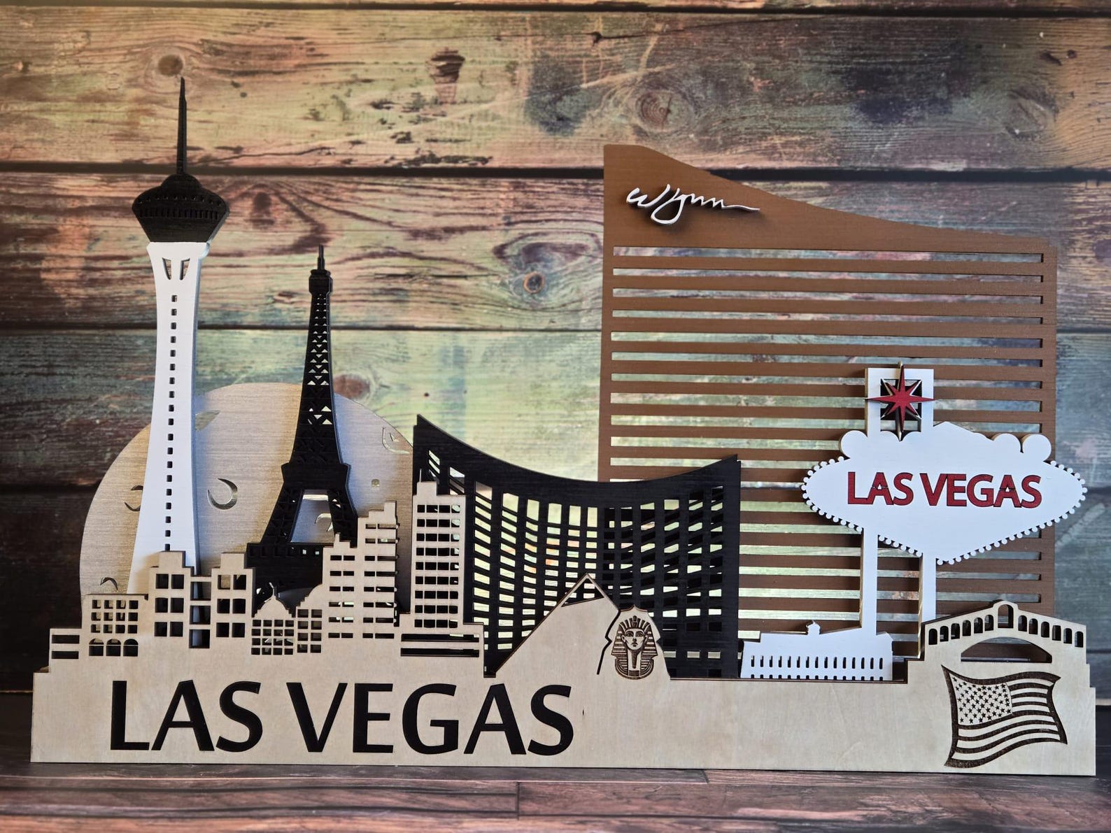 Enchanting Las Vegas Skyline 3D Layered Wooden Wall Art Perfect Office ...