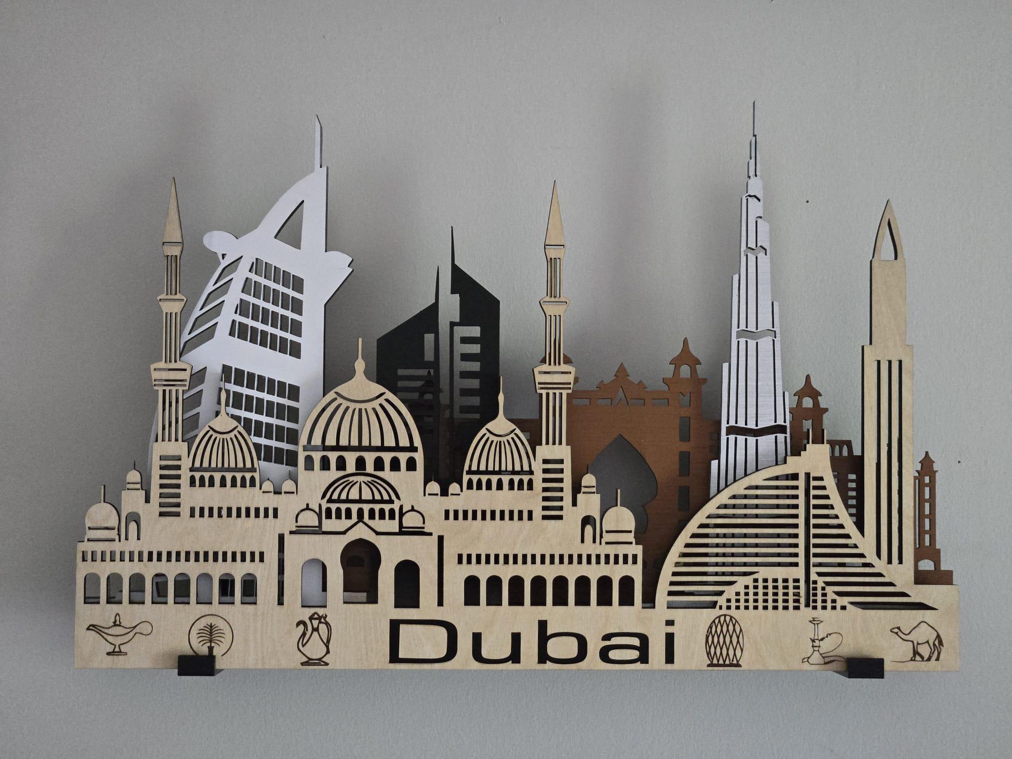 Dubai City Skyline 3D Layered Laser Cut Wooden Cityscape Wall Art birch ...
