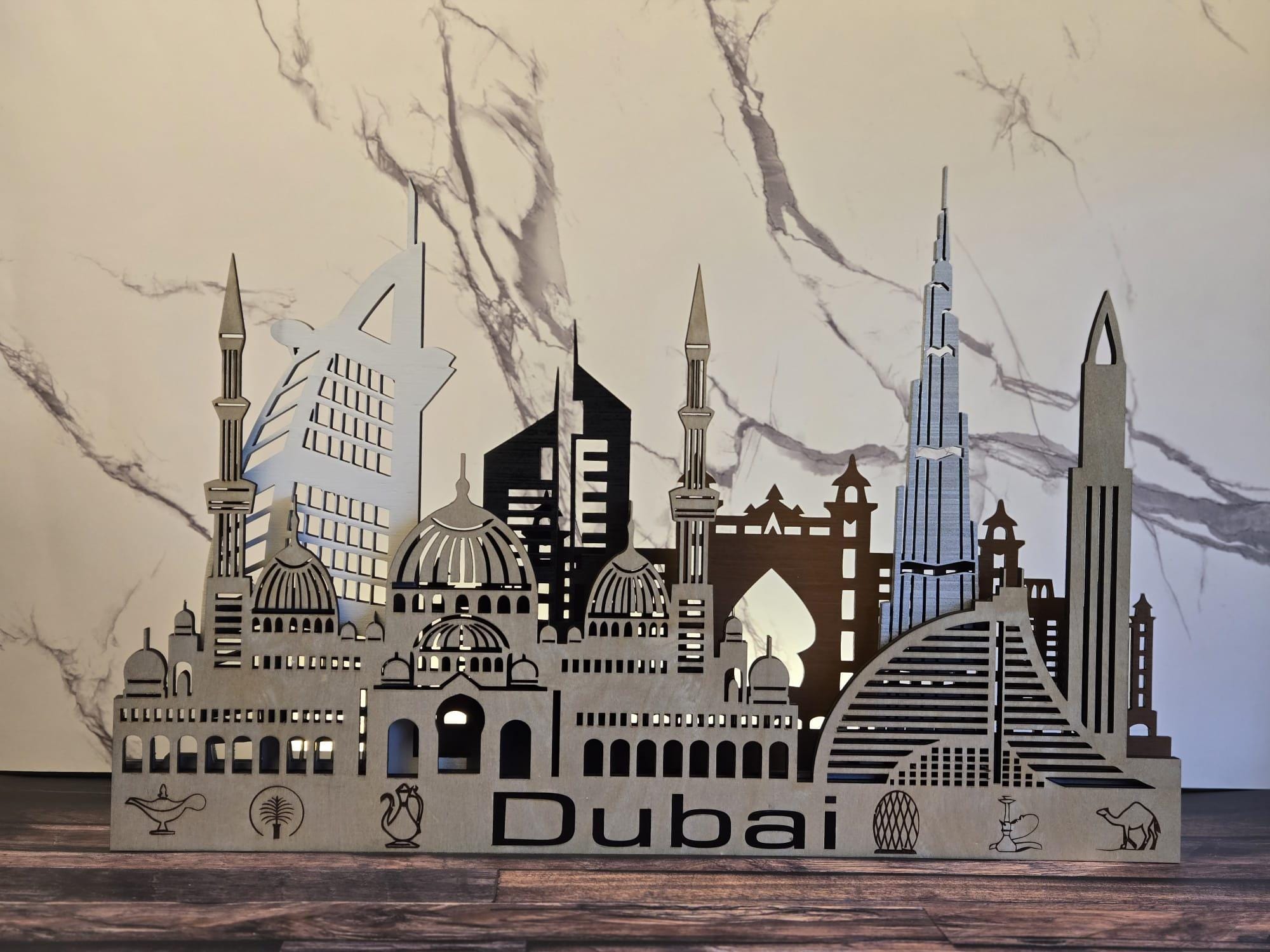 Dubai City Skyline 3D Layered Laser Cut Wooden Cityscape Wall Art ...
