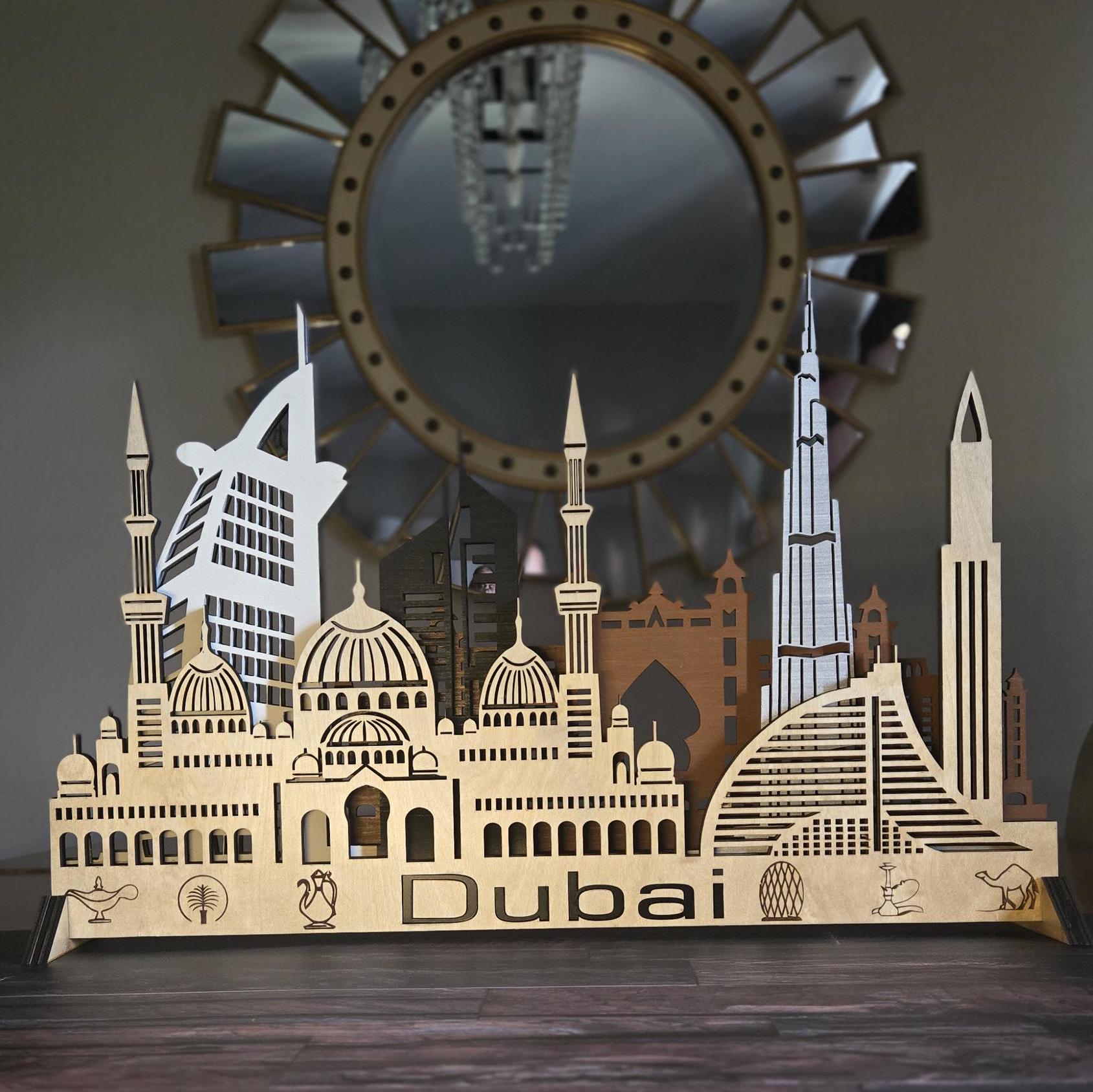 Dubai City Skyline 3D Layered Laser Cut Wooden Cityscape Wall Art ...