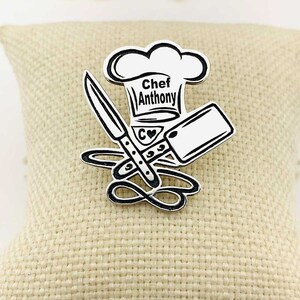 Gastronomy Themed Chef Hat and Knife Detailed Silver Brooch, Pin ...