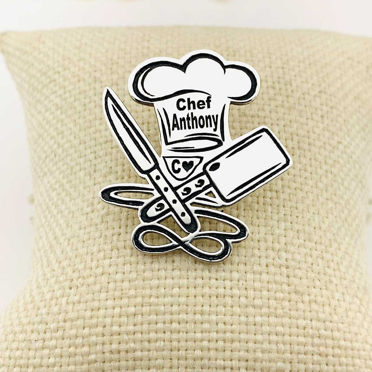 Gastronomy Themed Chef Hat and Knife Detailed Silver Brooch | Etsy