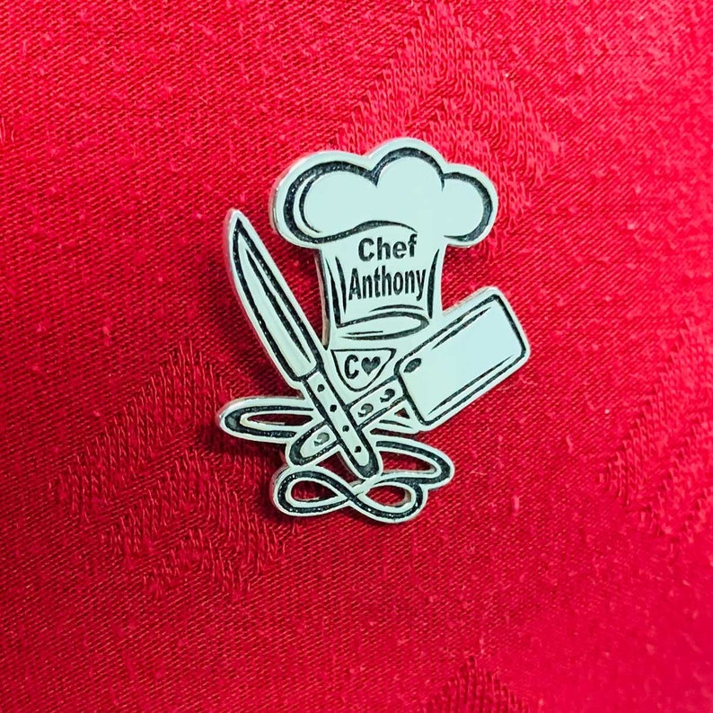 Gastronomy Themed Chef Hat and Knife Detailed Silver Brooch, Pin ...
