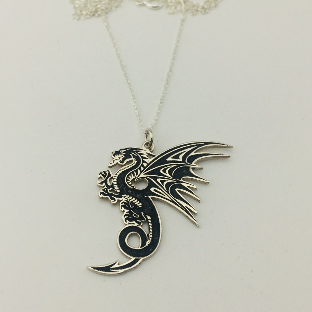 925 Sterling Silver Dragon Pendant and Necklace, Dragon Shaped Silver ...