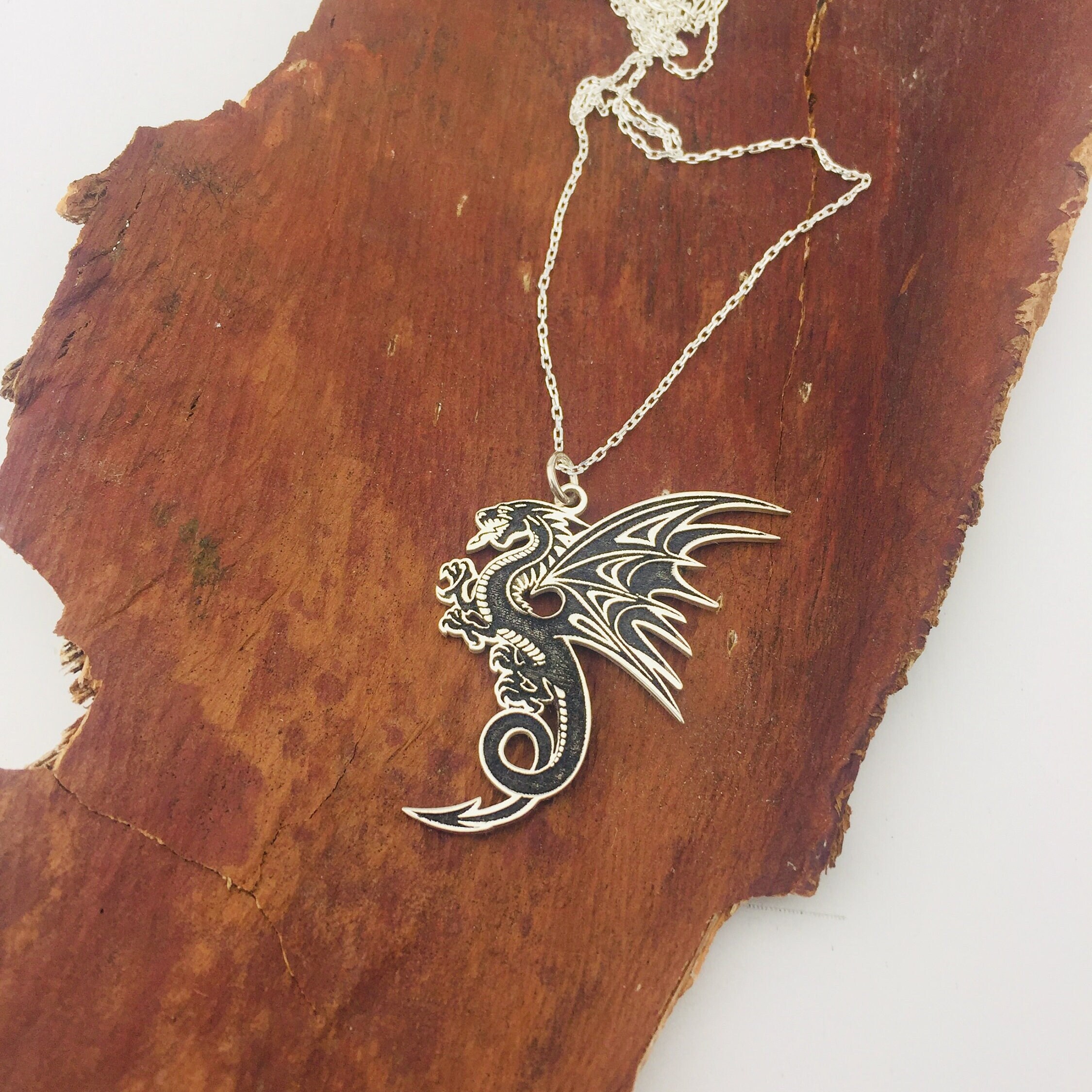 925 Sterling Silver Dragon Pendant and Necklace, Dragon Shaped Silver ...