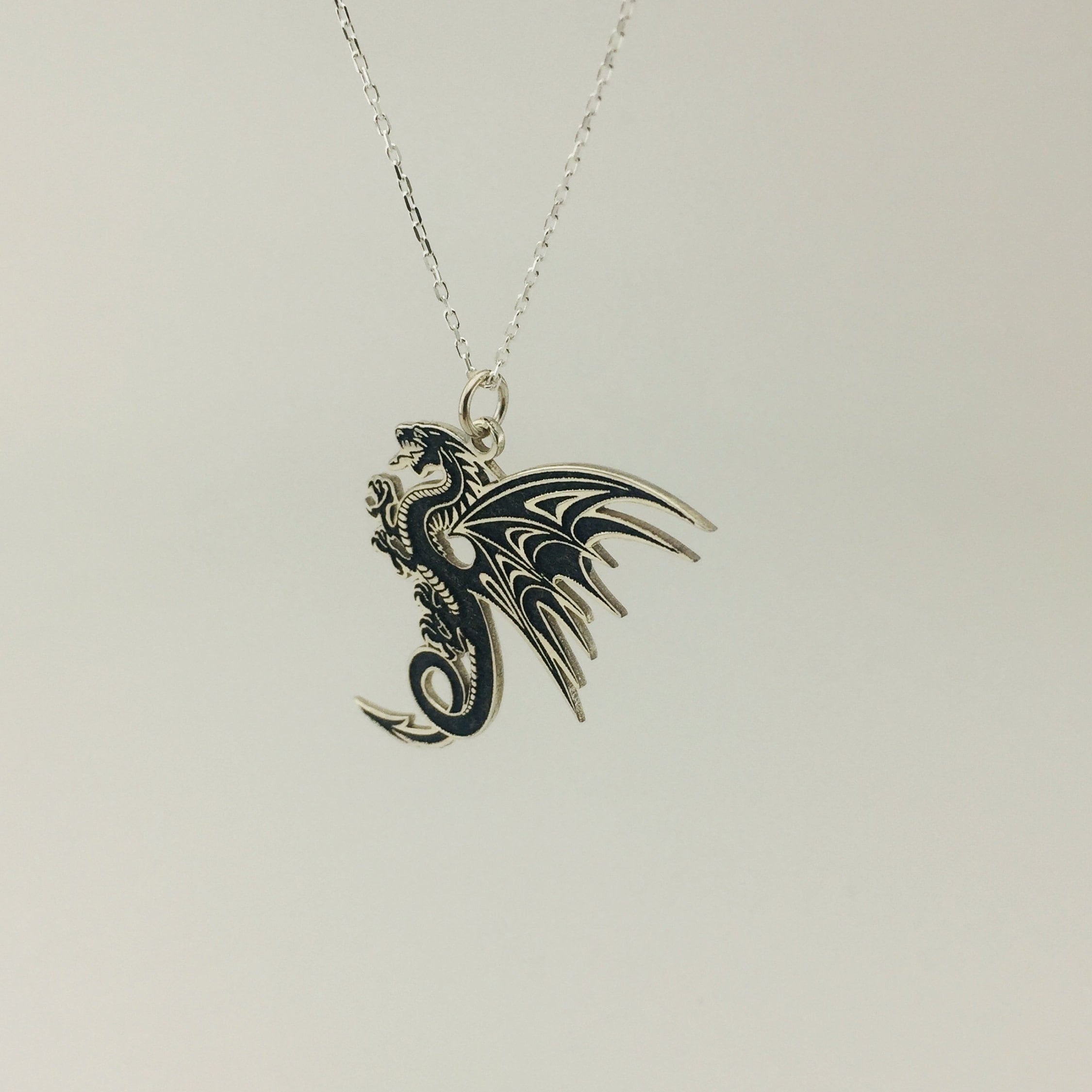 925 Sterling Silver Dragon Pendant and Necklace, Dragon Shaped Silver ...