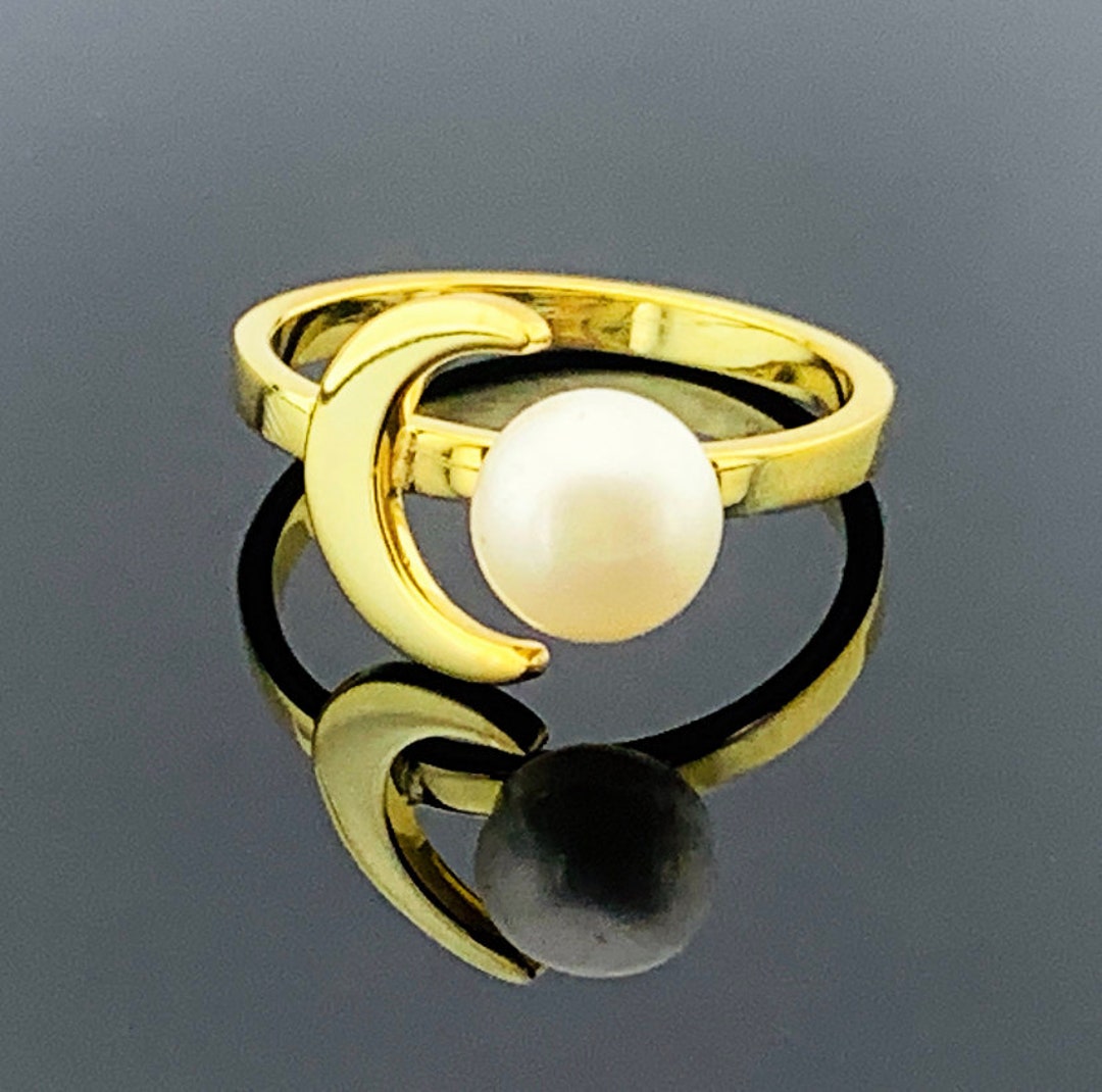 Sterling Silver Moon Ring With Pearl | Nice Gift for Beloved Ones - Etsy