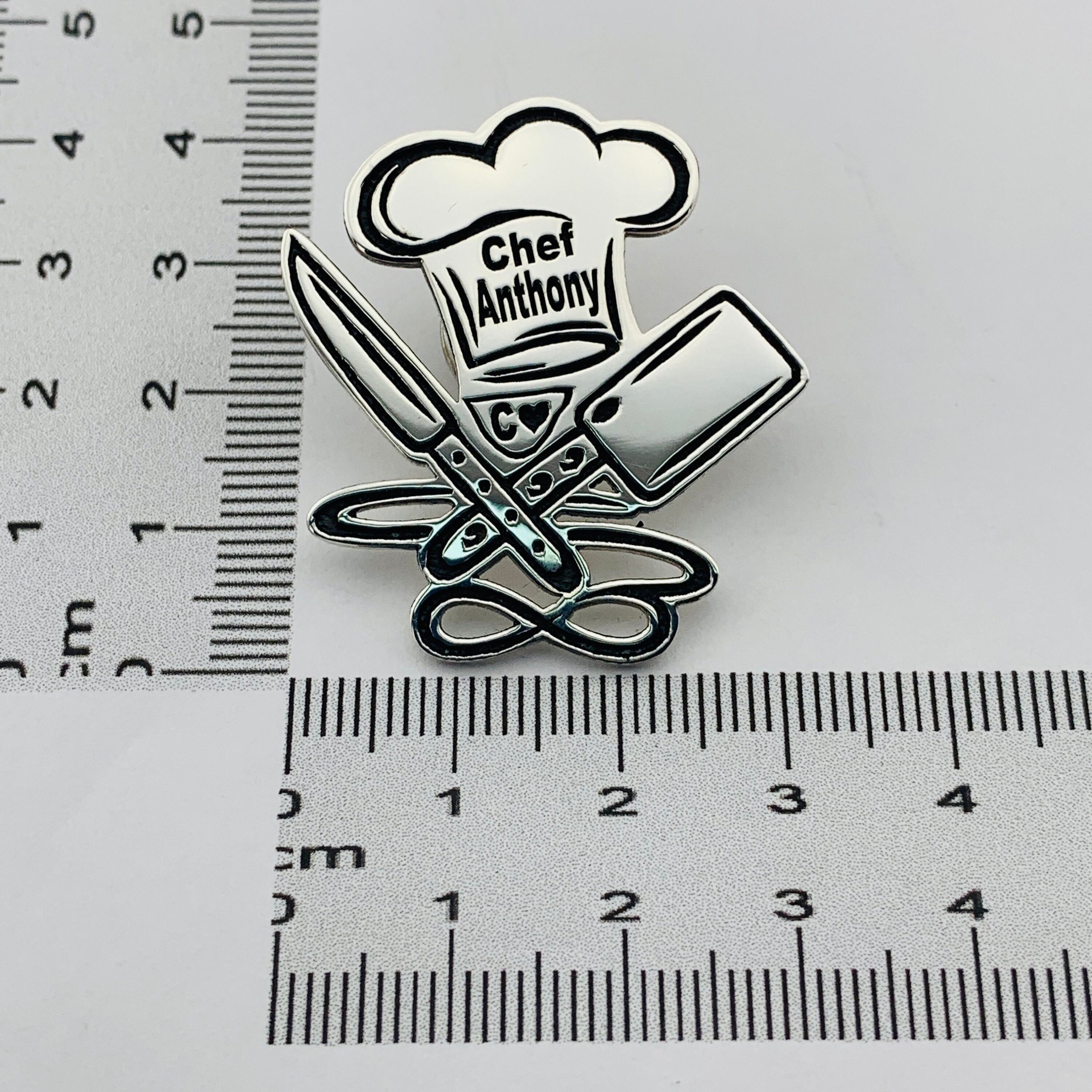 Gastronomy Themed Chef Hat and Knife Detailed Silver Brooch, Pin ...