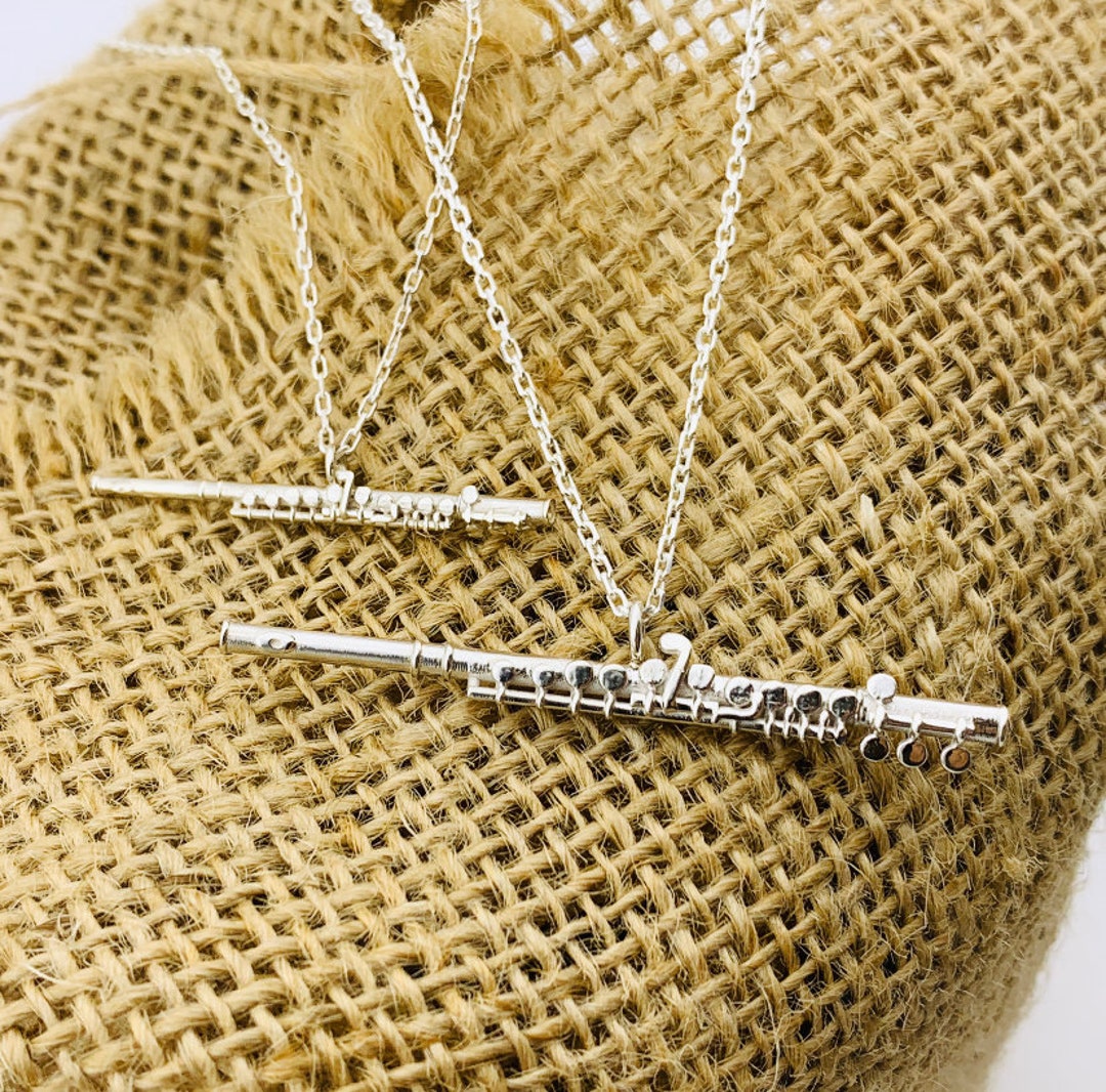 925 Sterling Silver Side Flute Pendant and Necklace in 2 Different ...