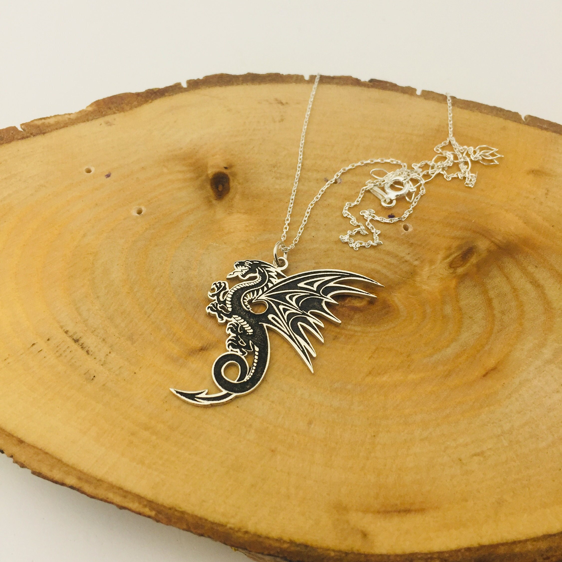 925 Sterling Silver Dragon Pendant and Necklace, Dragon Shaped Silver ...