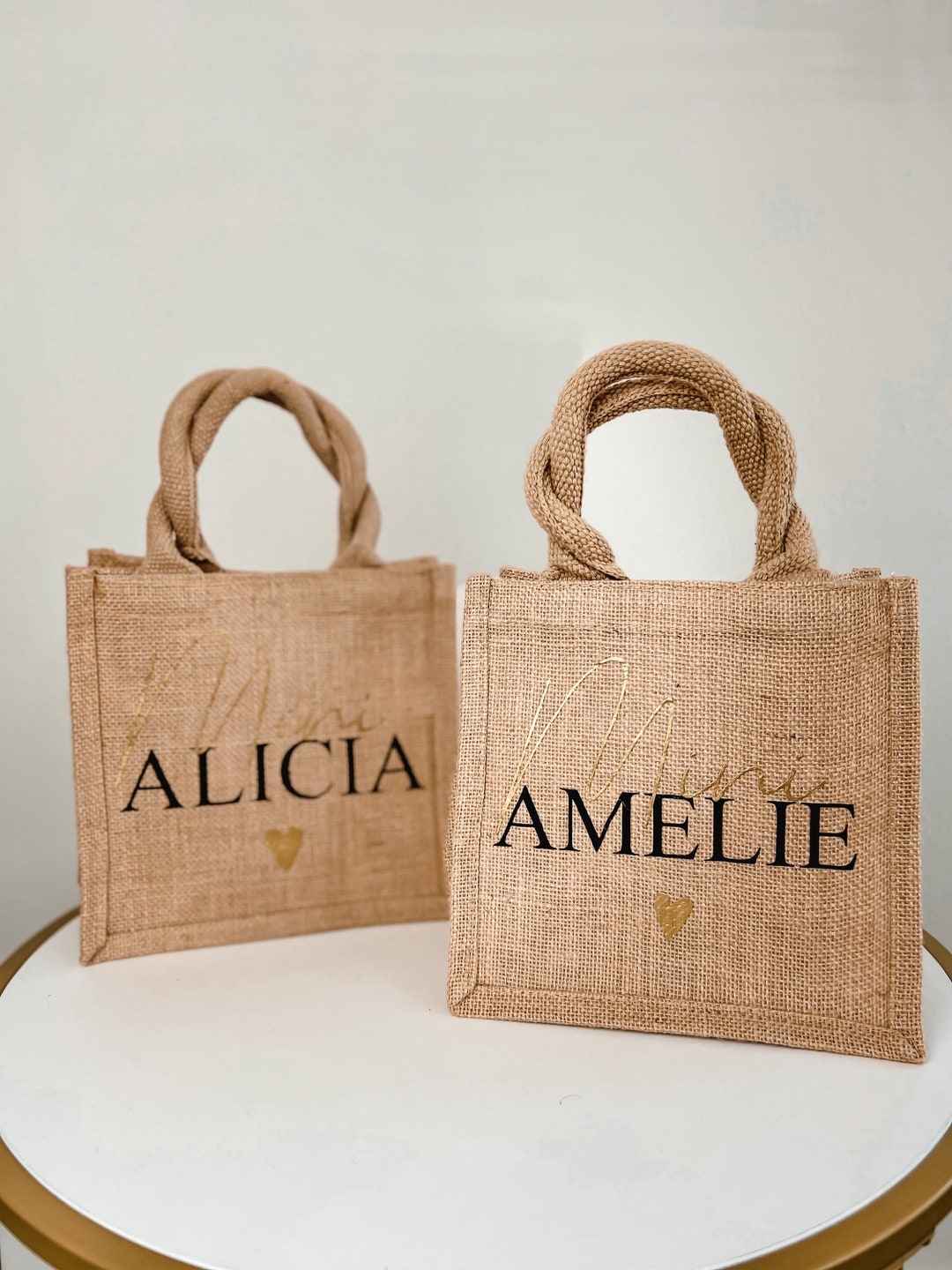 Personalized Jute Bag Jute Shopper mini Personalized With Name Partner ...