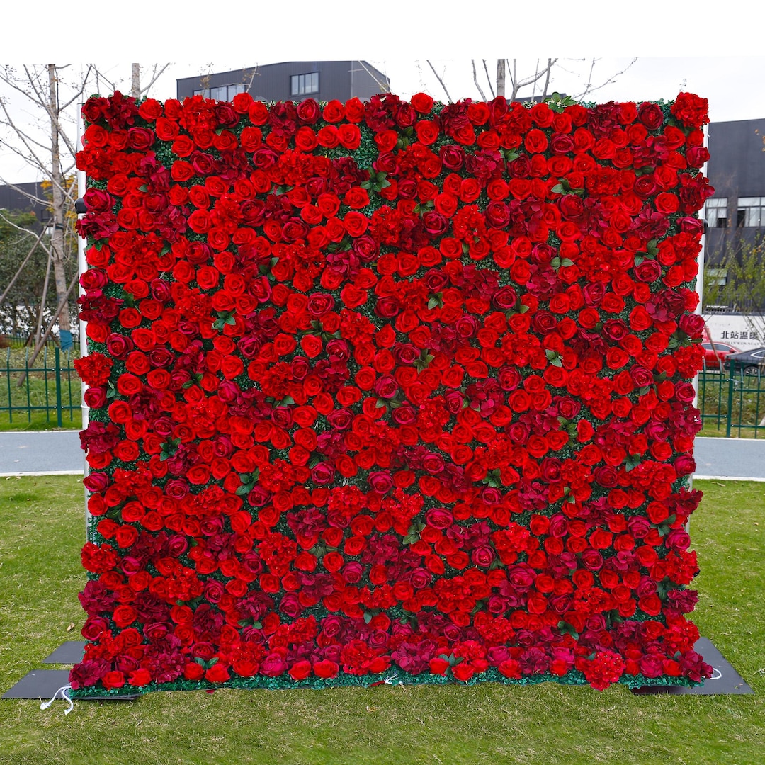Red Rose Flower Wall 3-D Artificial Flower Panel Home Shop Party ...