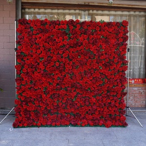 Red Rose Flower Wall 3-D Artificial Flower Panel Home Shop Party ...