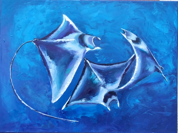 Stingray Painting Original Art Underwater painting Devil | Etsy