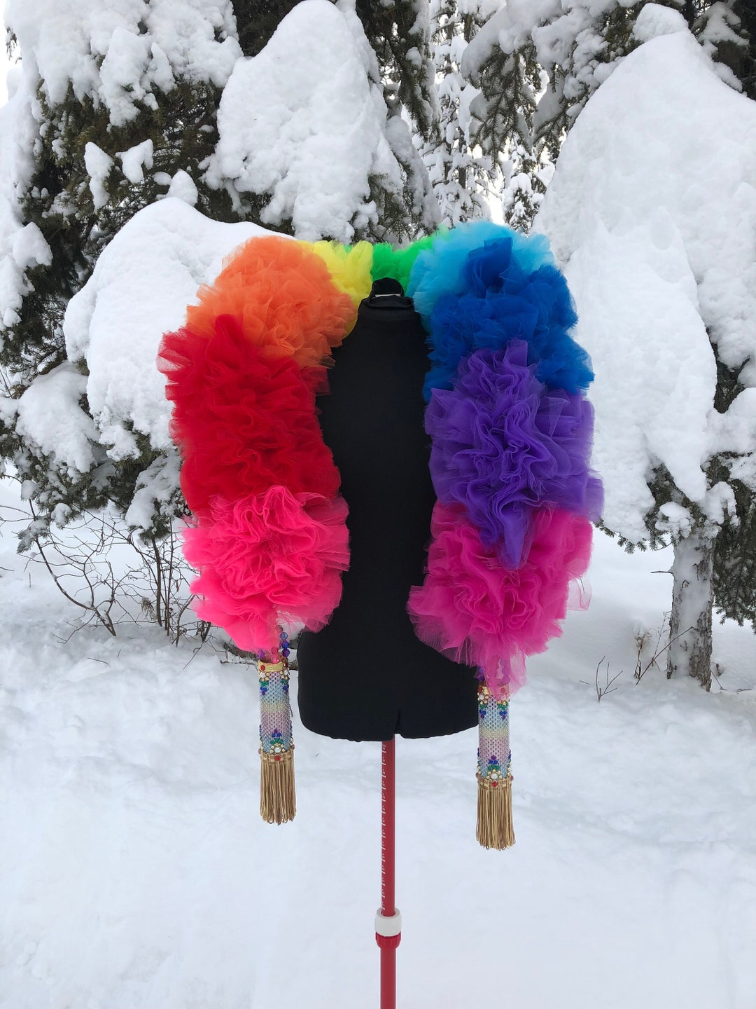 Rainbow Vegan Tulle Boa Burlesque Drag Queen Ruffle Stage Performance ...