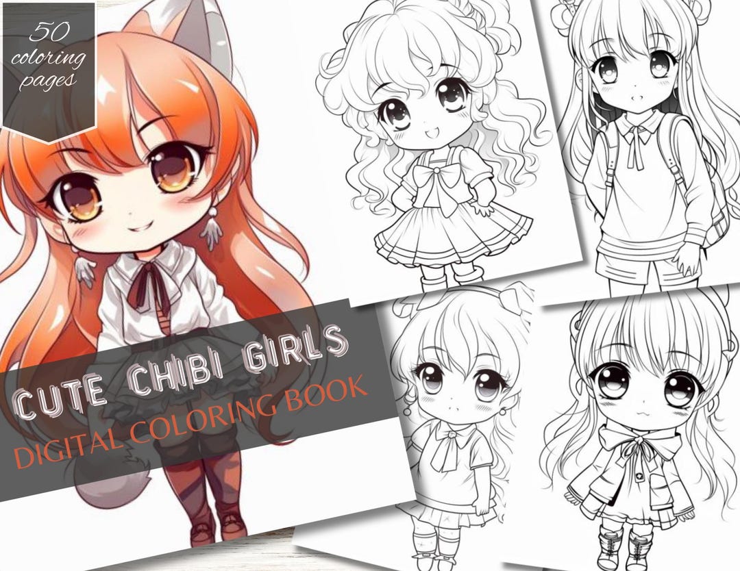 Chibi Girls Coloring Book - 50 Page Digital Download - Etsy
