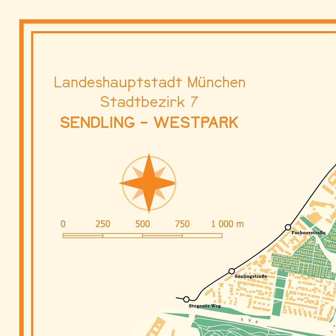 Poster City Map Munich Sendling-westpark - Etsy