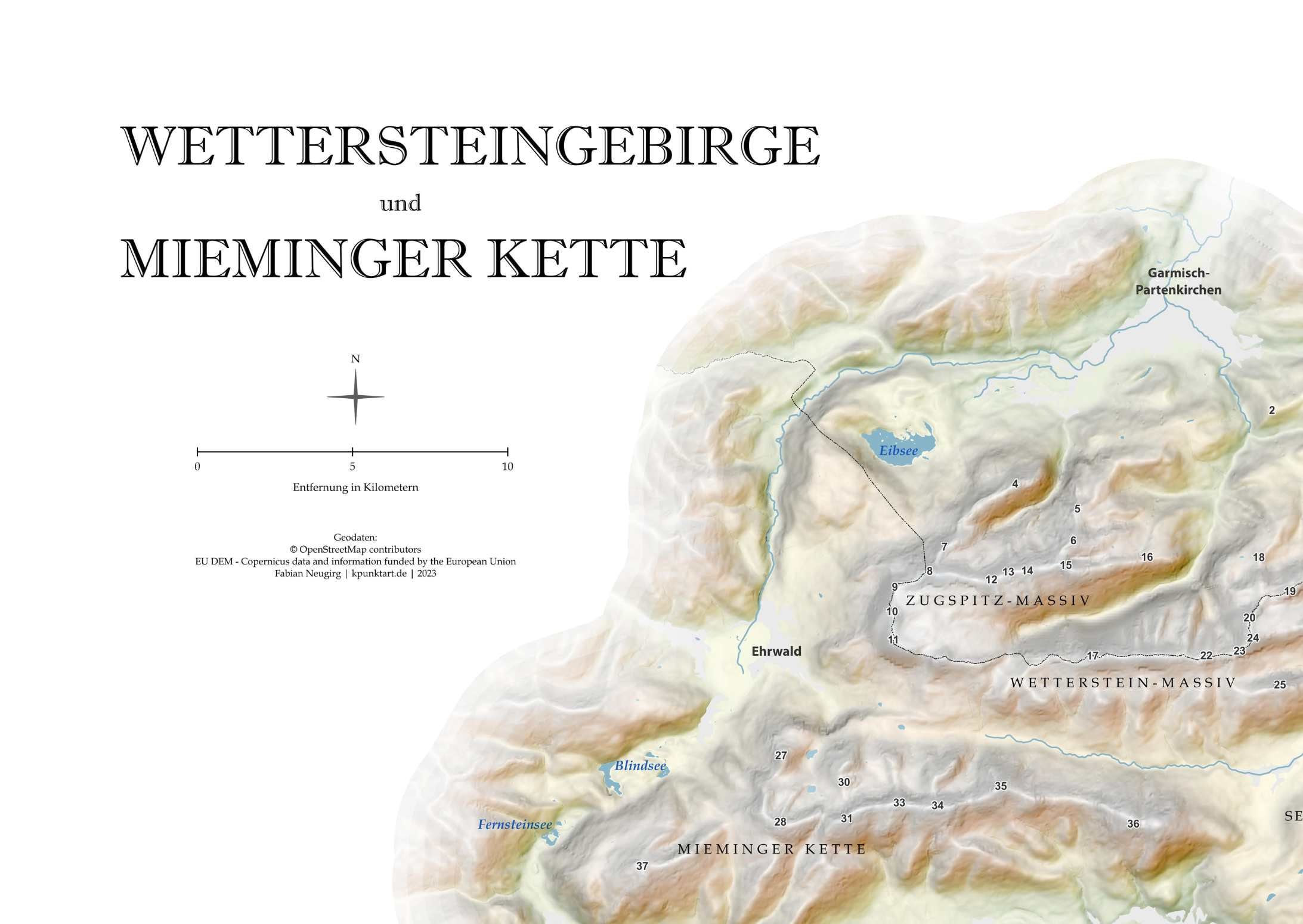 Wetterstein and Mieminger Chain Relief Map 40 X 50 Cm - Etsy