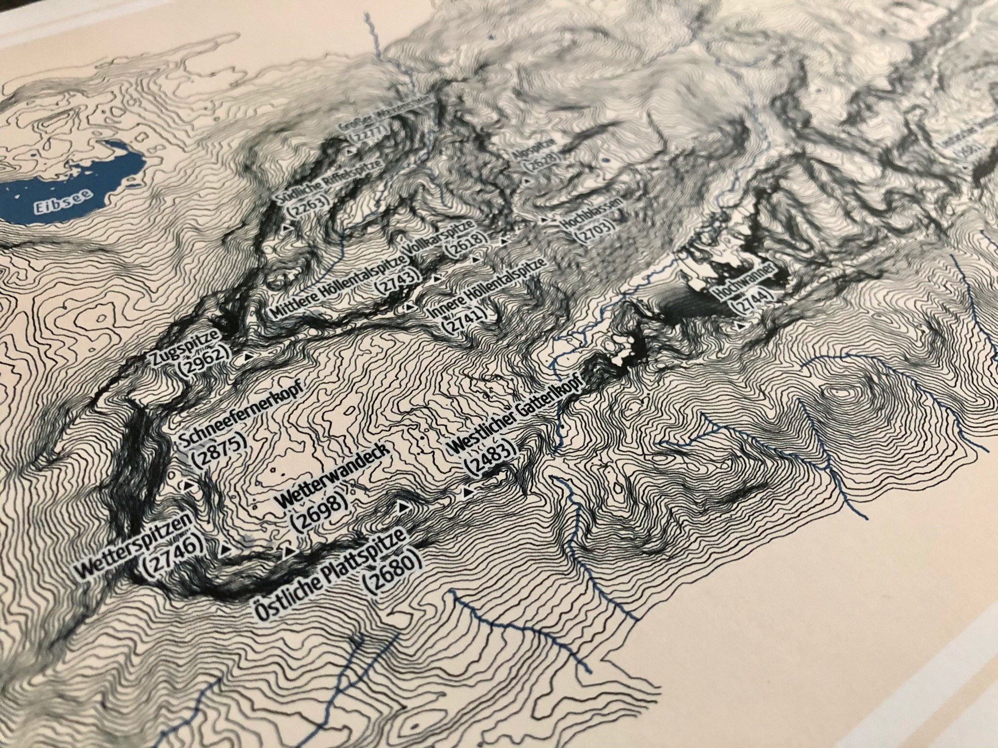 Póster Topografía del mapa de las montañas de Wetterstein - Etsy México