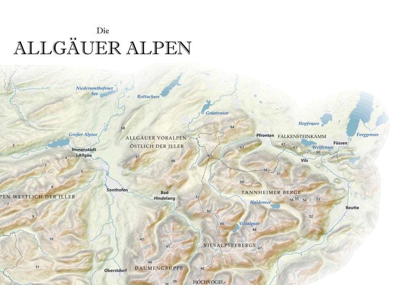 Allgäu Alps Relief Map - as a Poster for Self-printing - Etsy