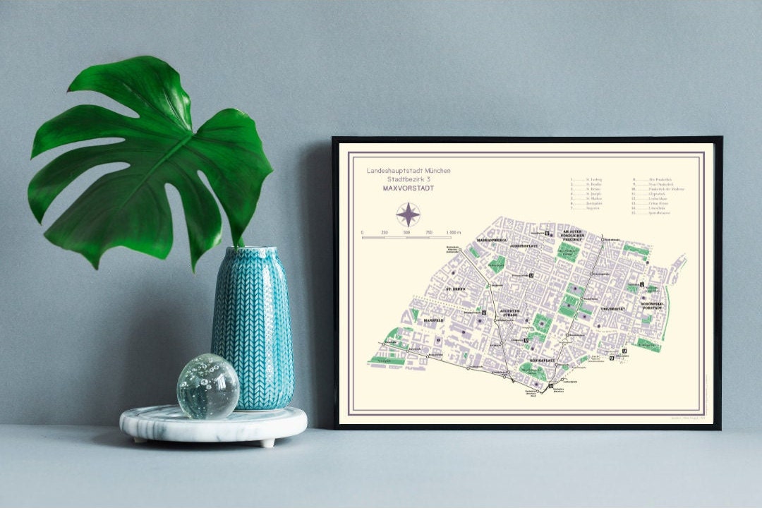 Poster City Map Munich Maxvorstadt - Etsy