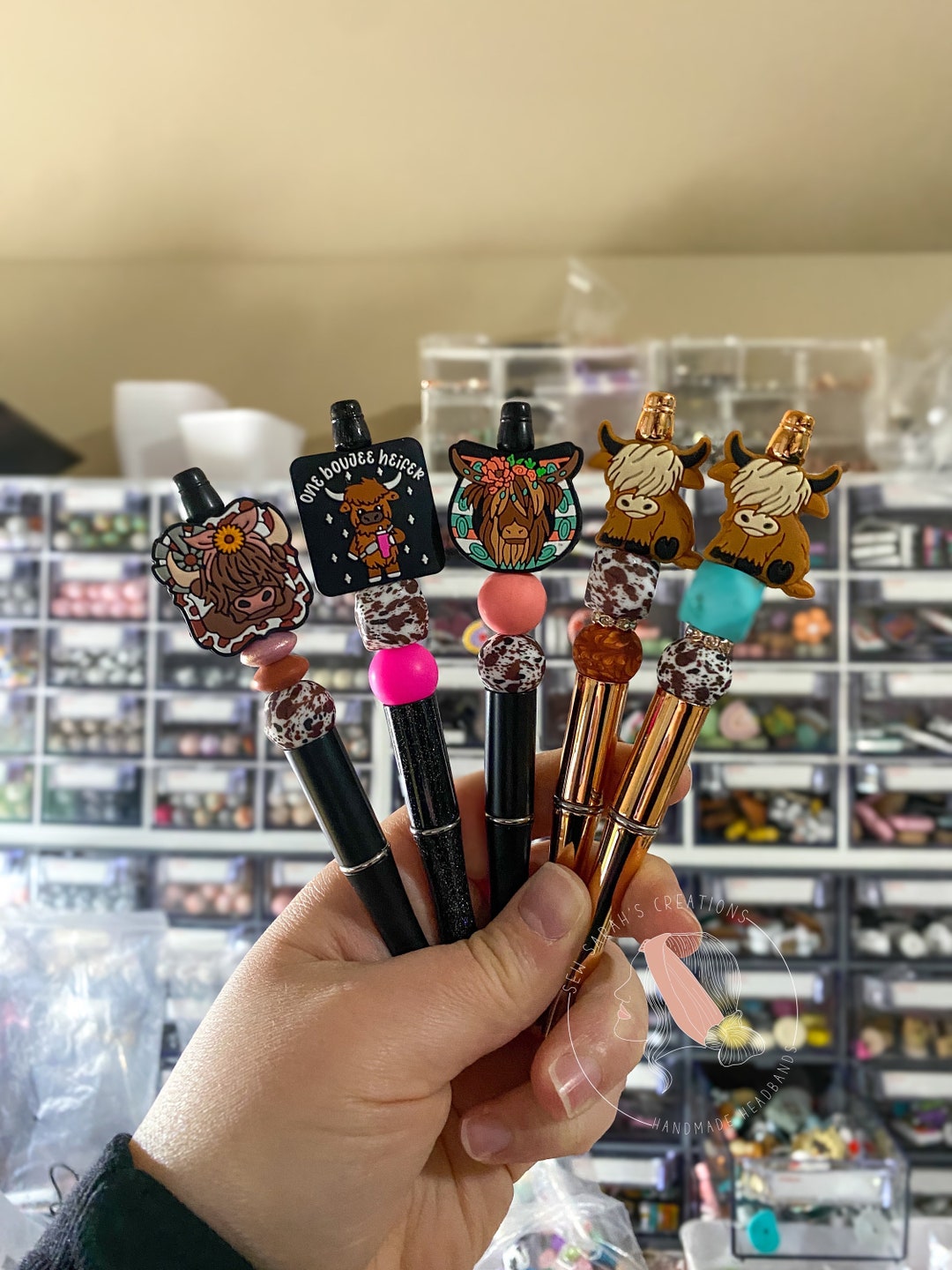 Highland Cow Beaded Pen Cute Pens Silicone Beaded Ink Pens Cowgirl Pens ...