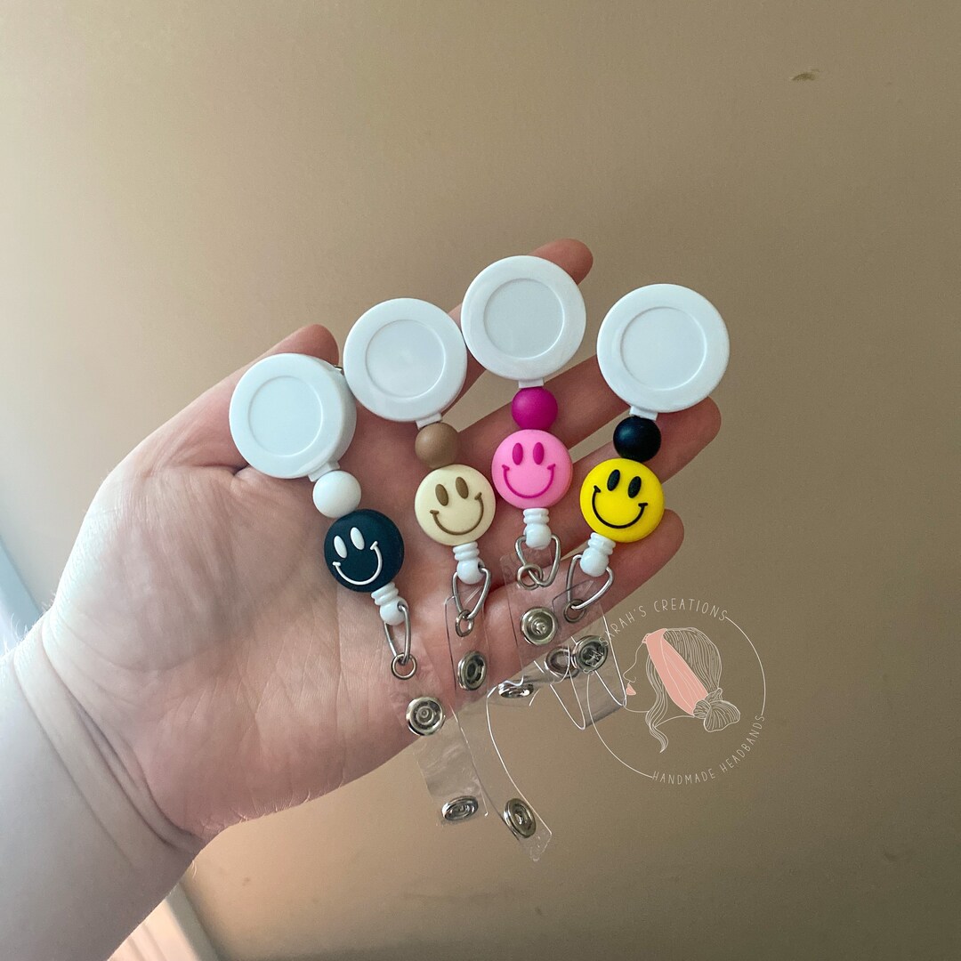Smiley Badge Reel Pick Your Color Alligator Swivel Clip - Etsy