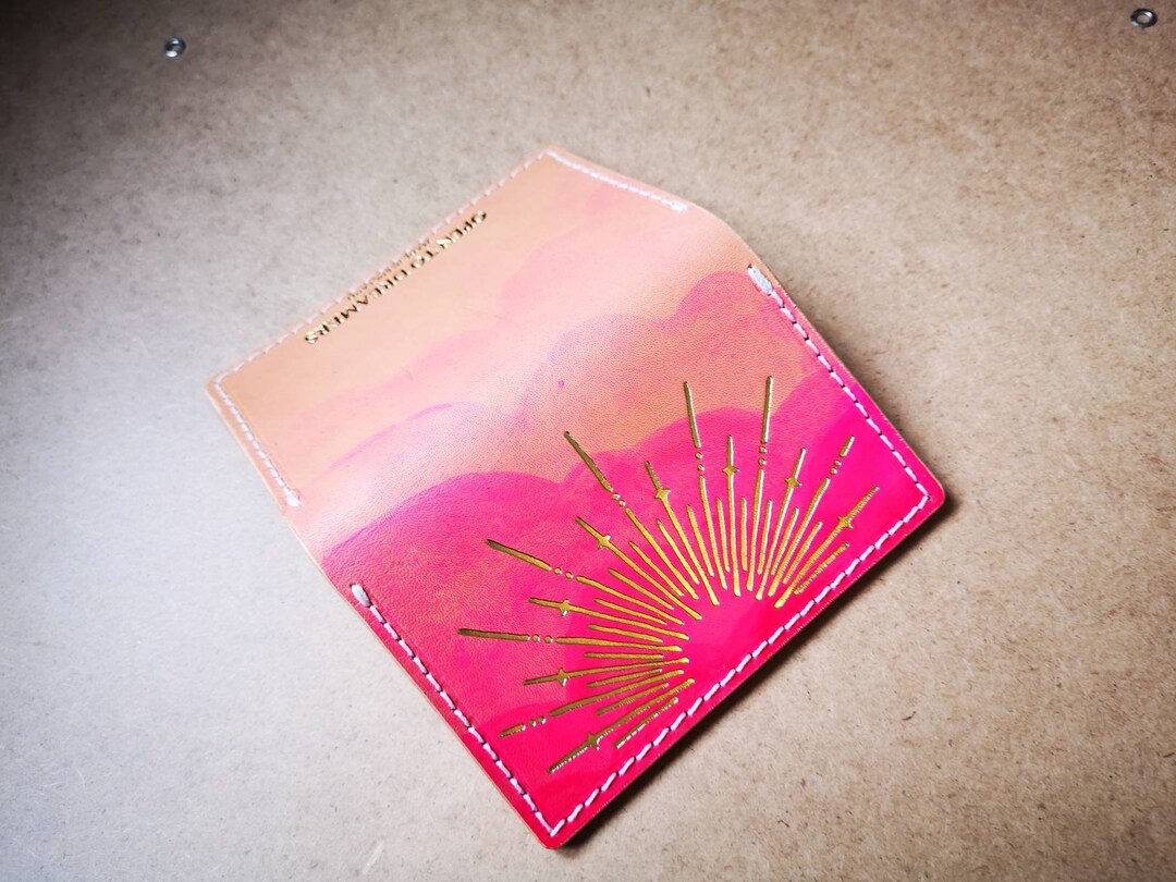 NEON Pink Clouds 8-card Wallet. Made in UK Using Real Vegetable Tanned ...