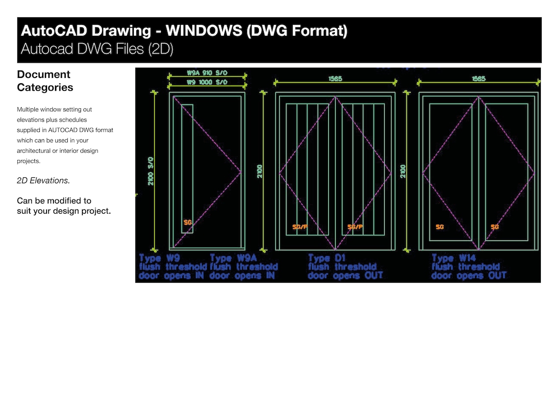 Autocad Window Elevations in 2D DWG Format - Etsy
