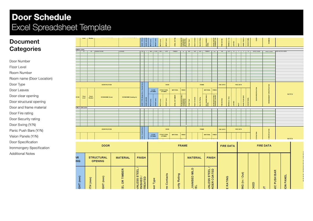 Door Schedule Template in Excel - Etsy