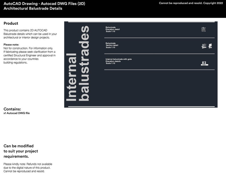 Autocad Balustrade Drawings in 2D DWG Format - Etsy