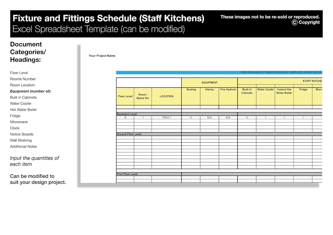 Fixture and Fittings Template (staff Kitchens) in Microsoft Excel ...