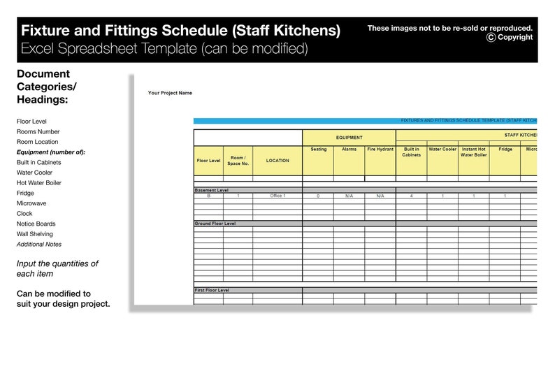 Fixture and Fittings Template (staff Kitchens) in Microsoft Excel ...