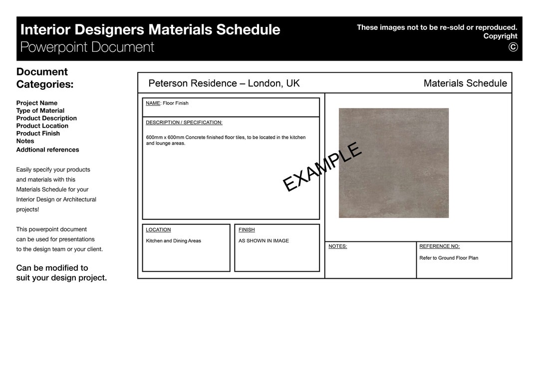 Interior Designer Materials / Product Schedule (EDITABLE Powerpoint ...