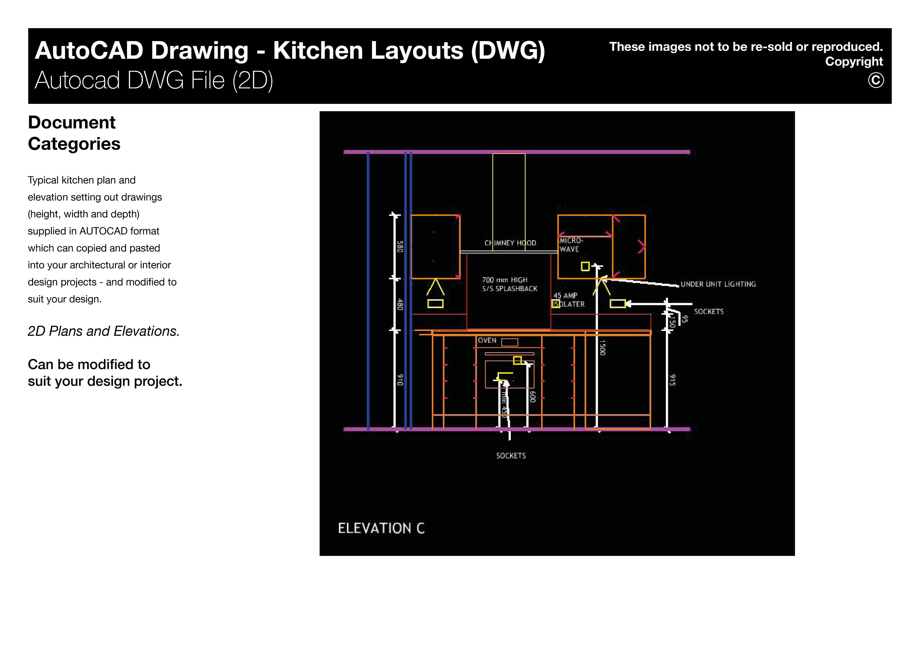 Interior Design Kitchen Plans & Elevations in 2D Autocad Format ...